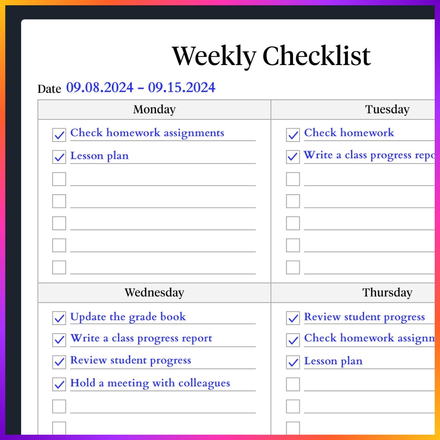 Weekly and Daily Checklist | Printable Task Organizer | To-do List for ...