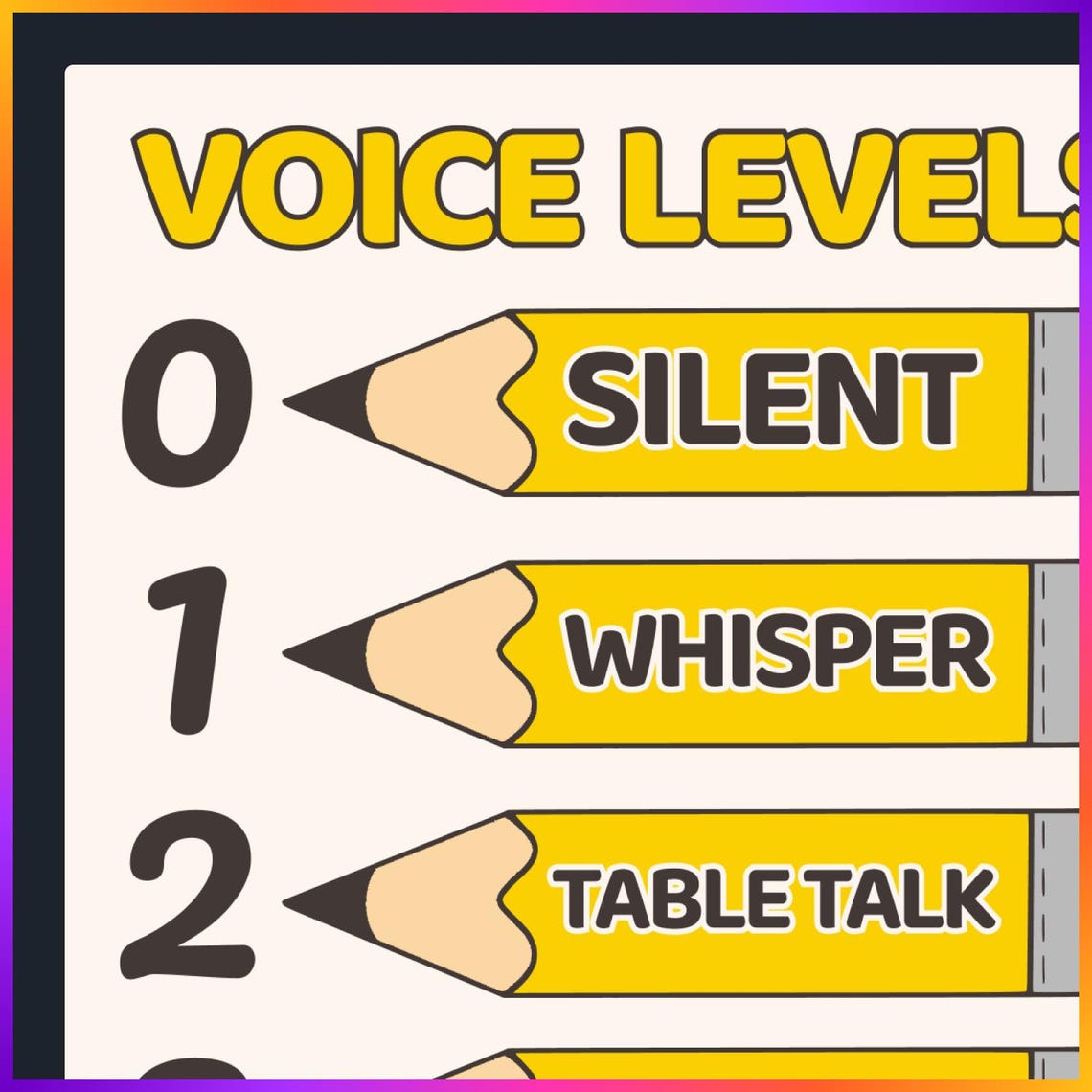 Voice Level Chart Classroom Printable Display, Bright Classroom ...