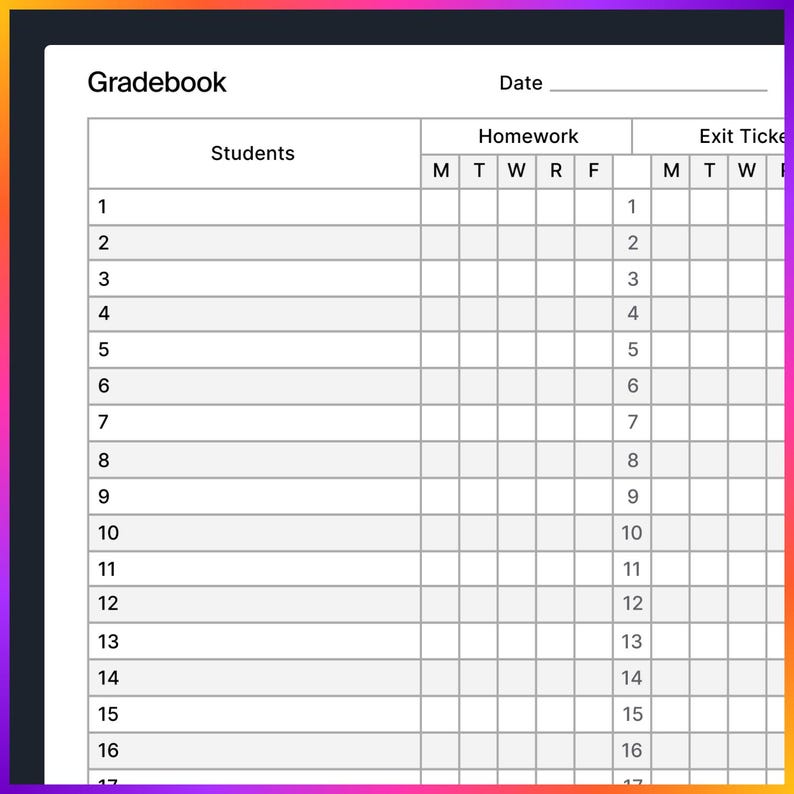 Class Record Sheet | Gradebook Tracker for Homework and Exit Ticket ...