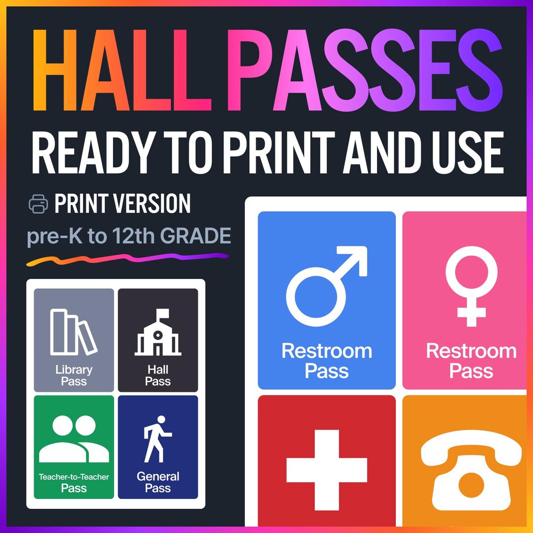 Classroom Hall Passes | 8 Variants | Ready to Print and Use | Teachers ...
