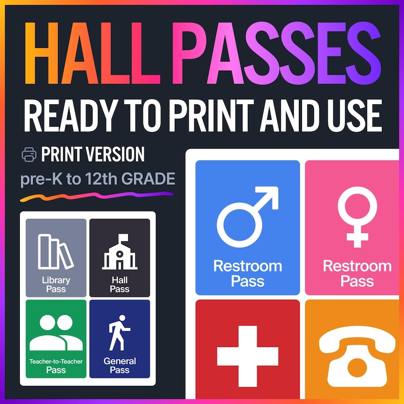Classroom Hall Passes | 8 Variants | Ready to Print and Use | Teachers ...