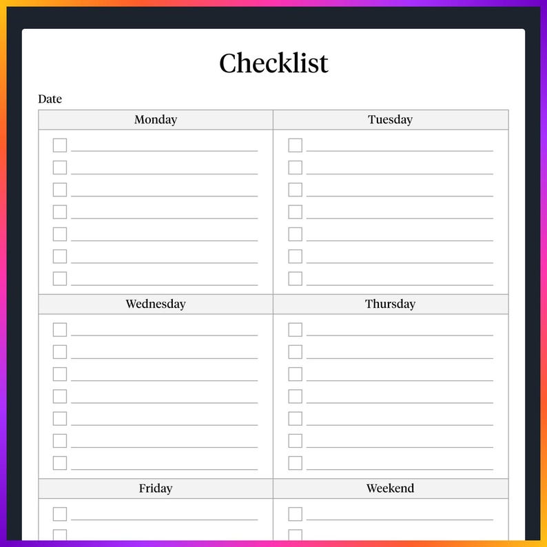 Weekly and Daily Checklist Printable Task Organizer To-do List for ...