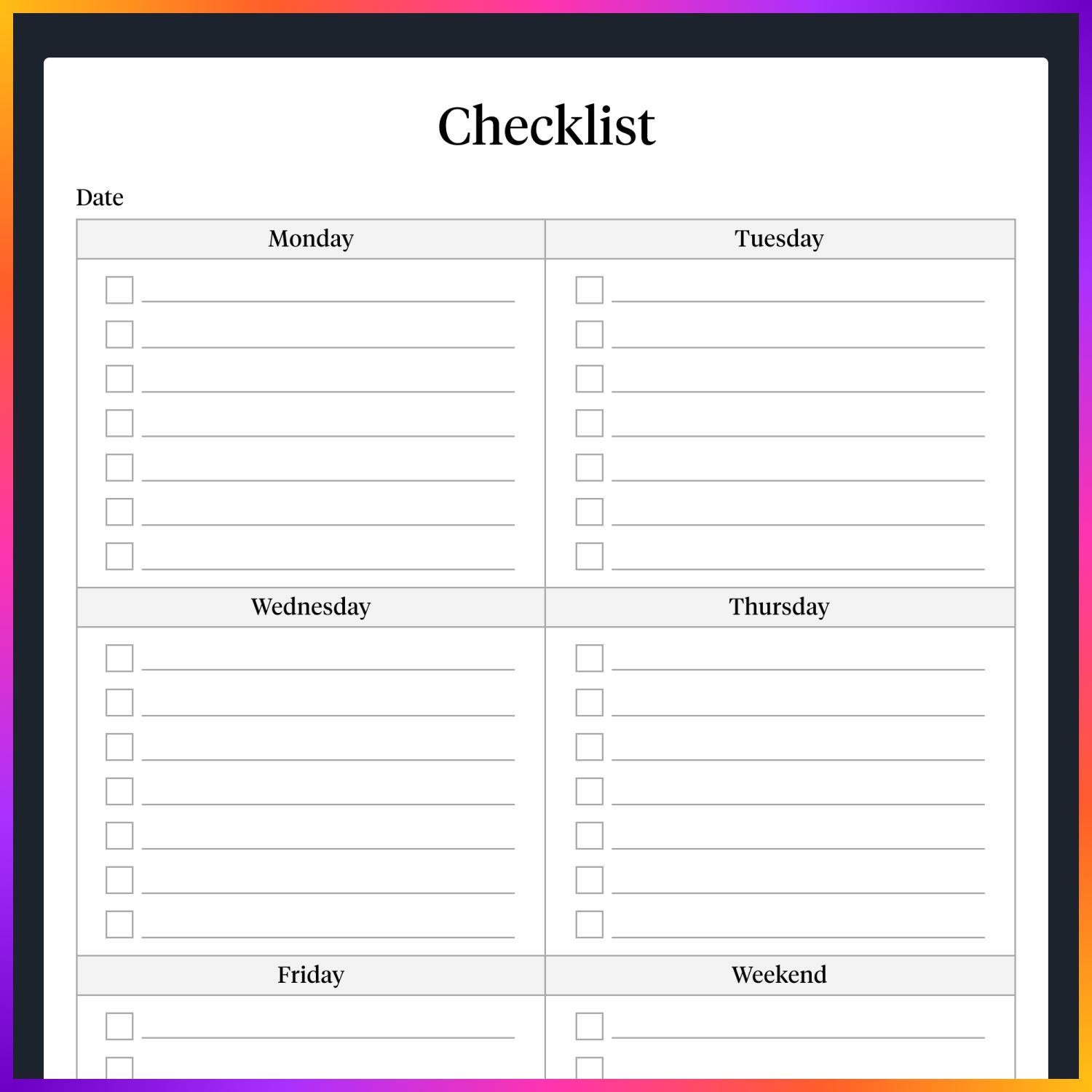 Weekly and Daily Checklist | Printable Task Organizer | To-do List for ...