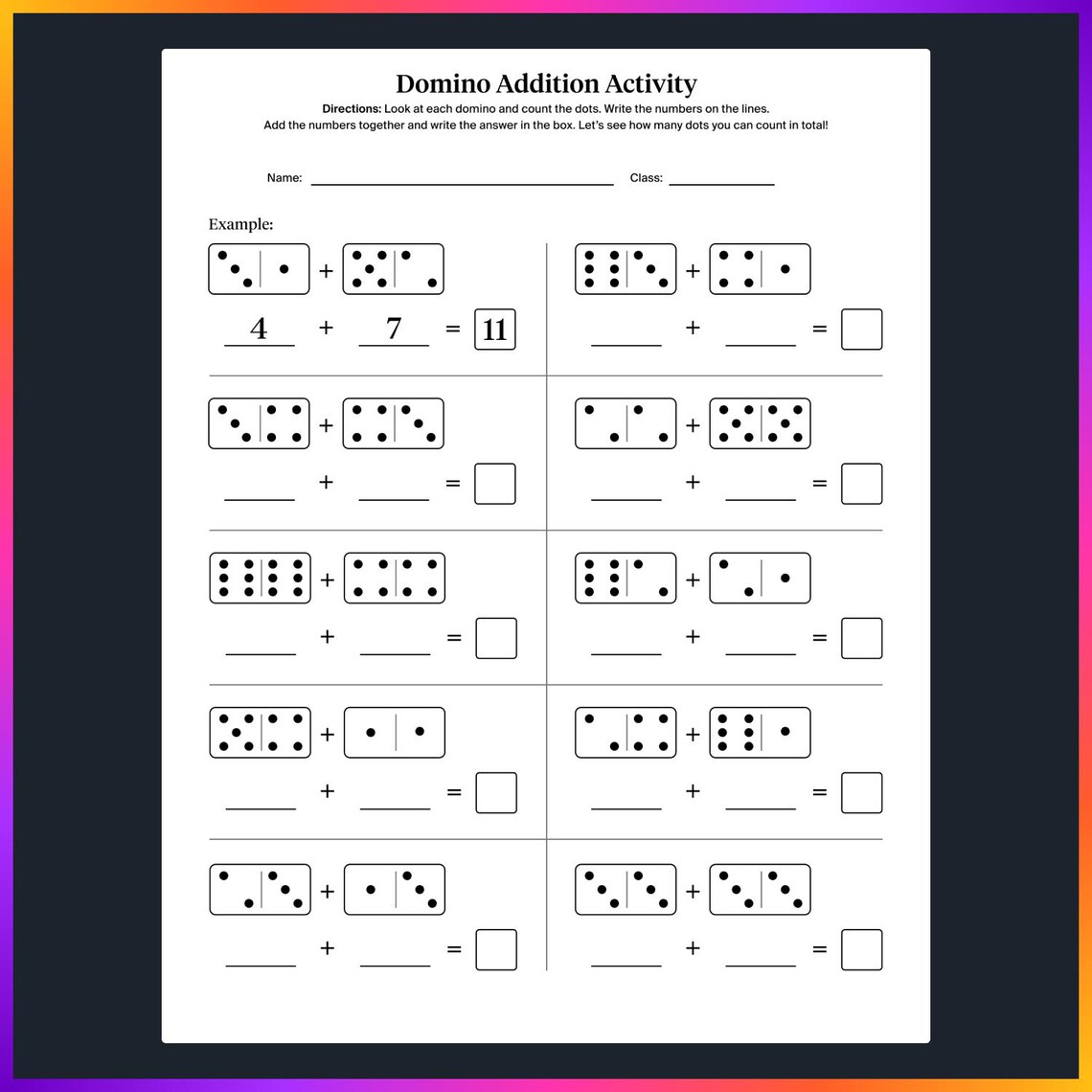 Advanced Domino Math Addition Cards Worksheets,math Practice ...