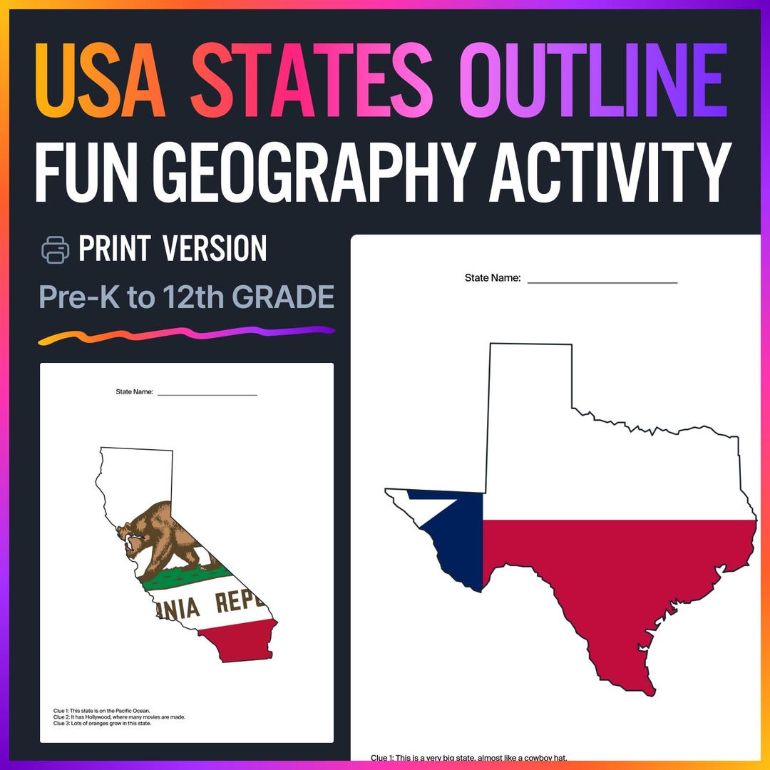 Printable USA Geography Worksheets | States Outline Sheets and Clues ...