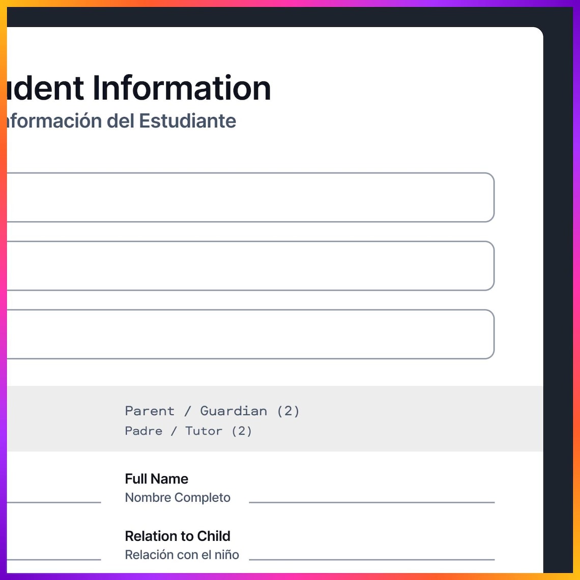 Student and Family Information Form - Bilingual (english and Spanish ...