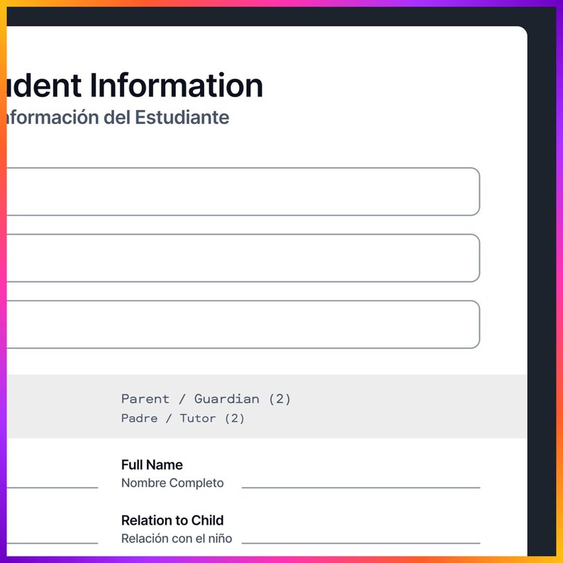 Student and Family Information Form - Bilingual (english and Spanish ...