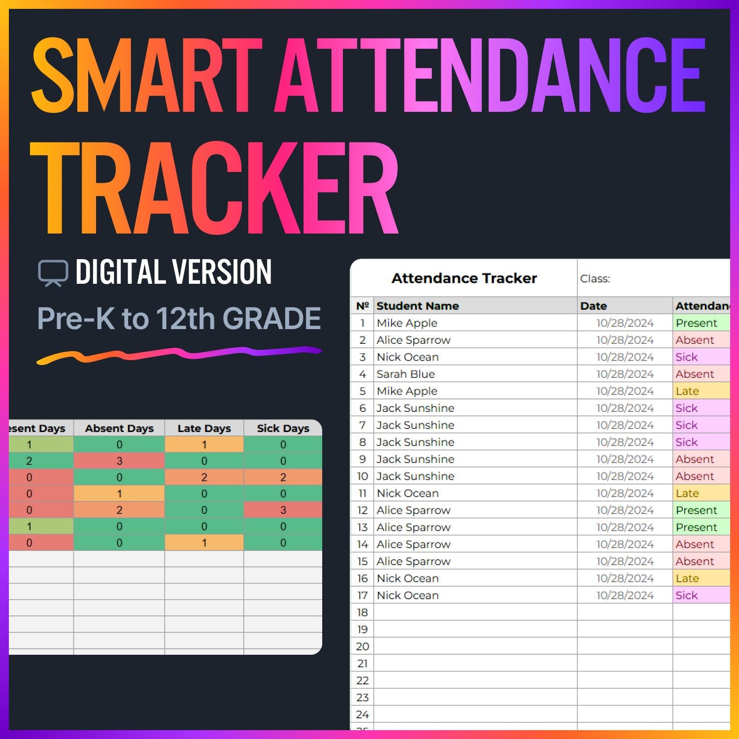 Smart Attendance Tracker | Digital Attendance Log | Editable Google ...