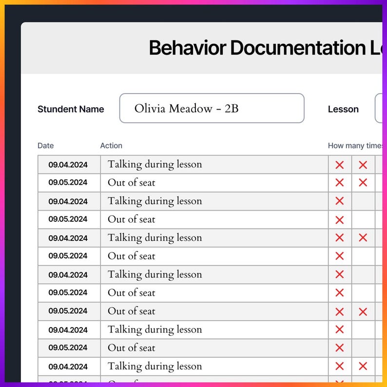 Behavior Documentation Log Chart | Behavior Tracker | Printable Teacher ...