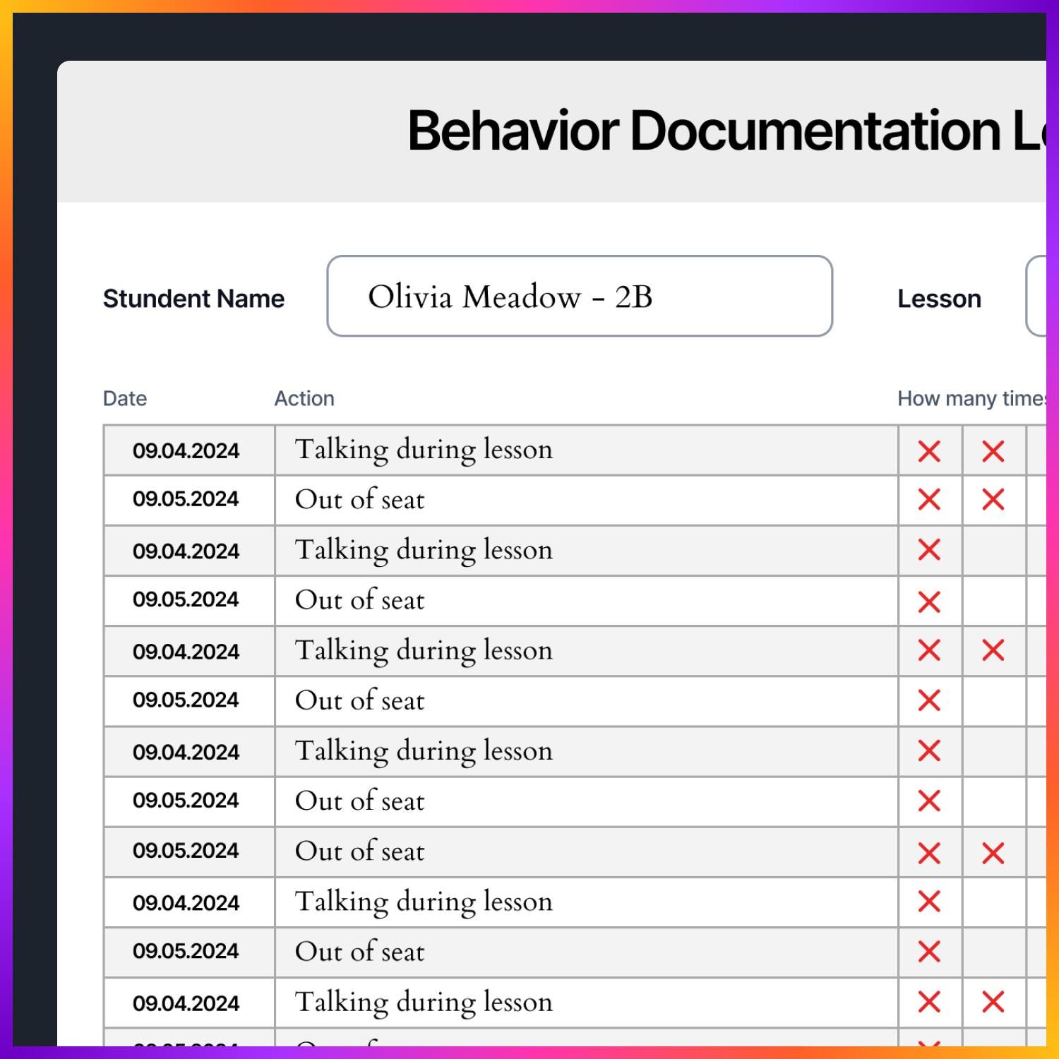 Behavior Documentation Log Chart | Behavior Tracker | Printable Teacher ...