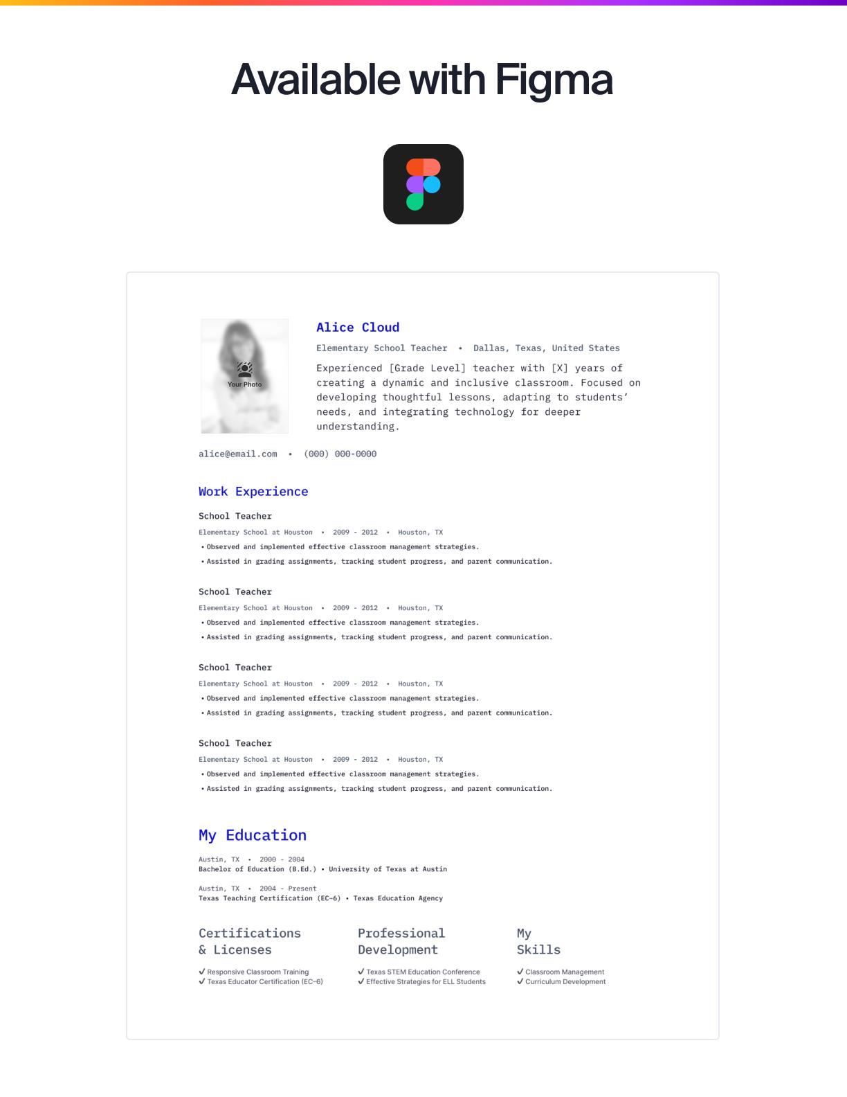 Editable Teacher Resume Templates: Professional CV Design (figma) - Etsy