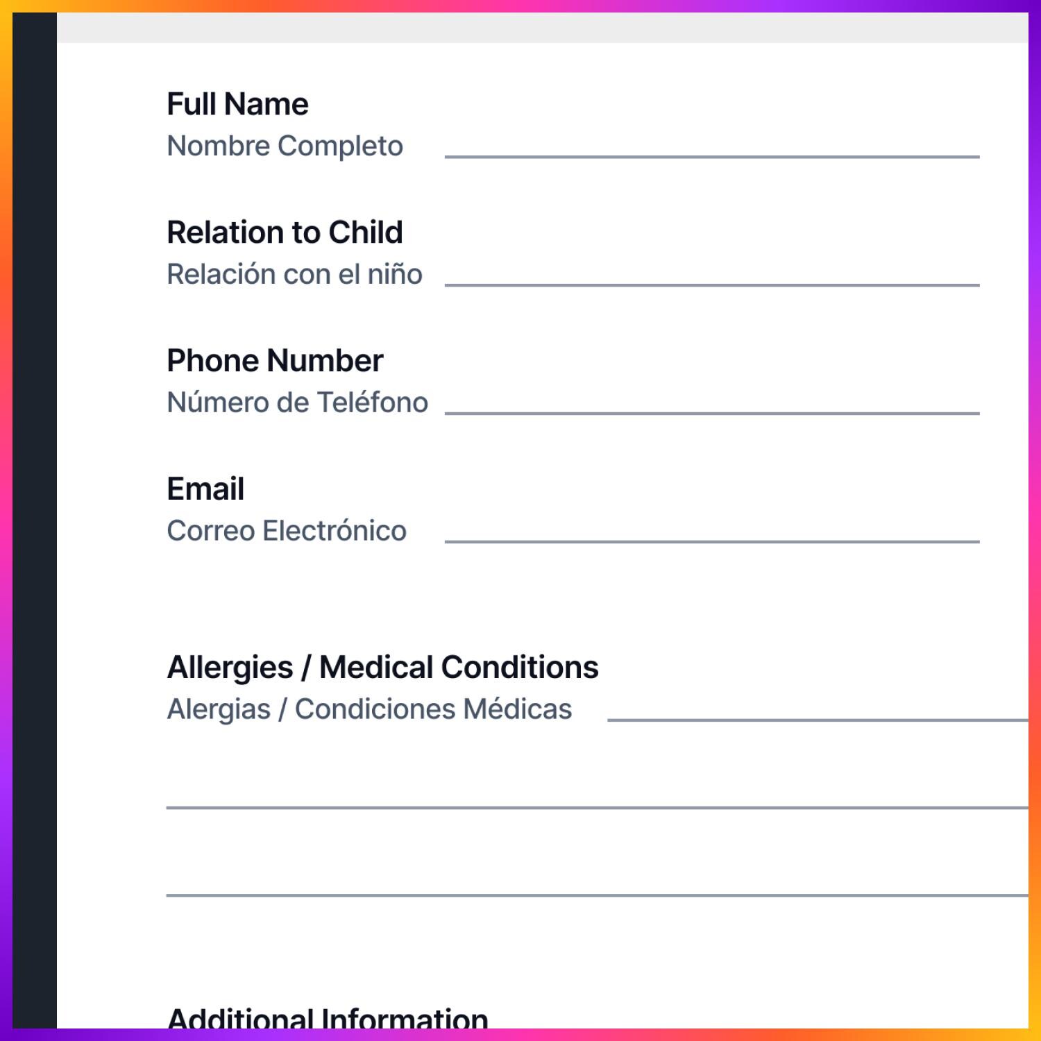 Student and Family Information Form - Bilingual (english and Spanish ...