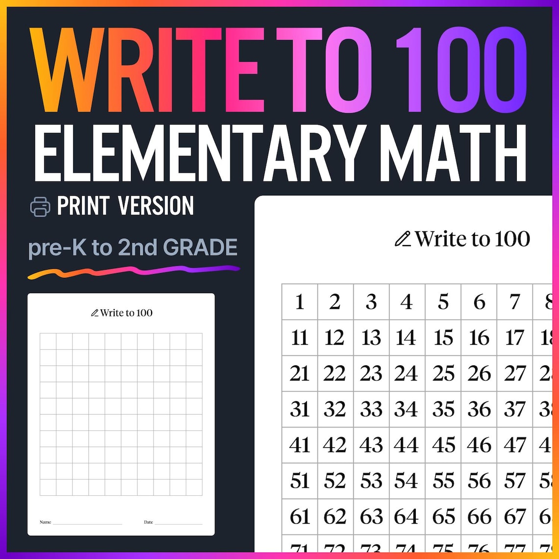 Write to 100 | Number Charts Sheet | Blank, Filled & Missing Numbers - Etsy