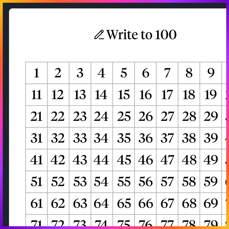 Write to 100 | Number Charts Sheet | Blank, Filled & Missing Numbers - Etsy