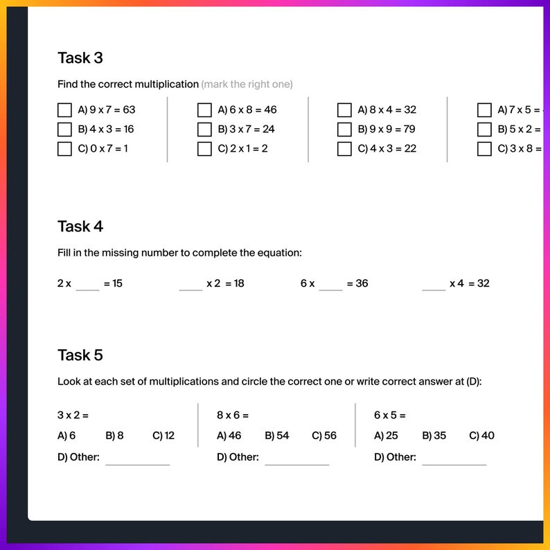 Multiplication Tasks Worksheets | Printable Math Practice for 2nd and ...
