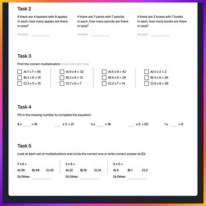 Multiplication Tasks Worksheets | Printable Math Practice for 2nd and ...
