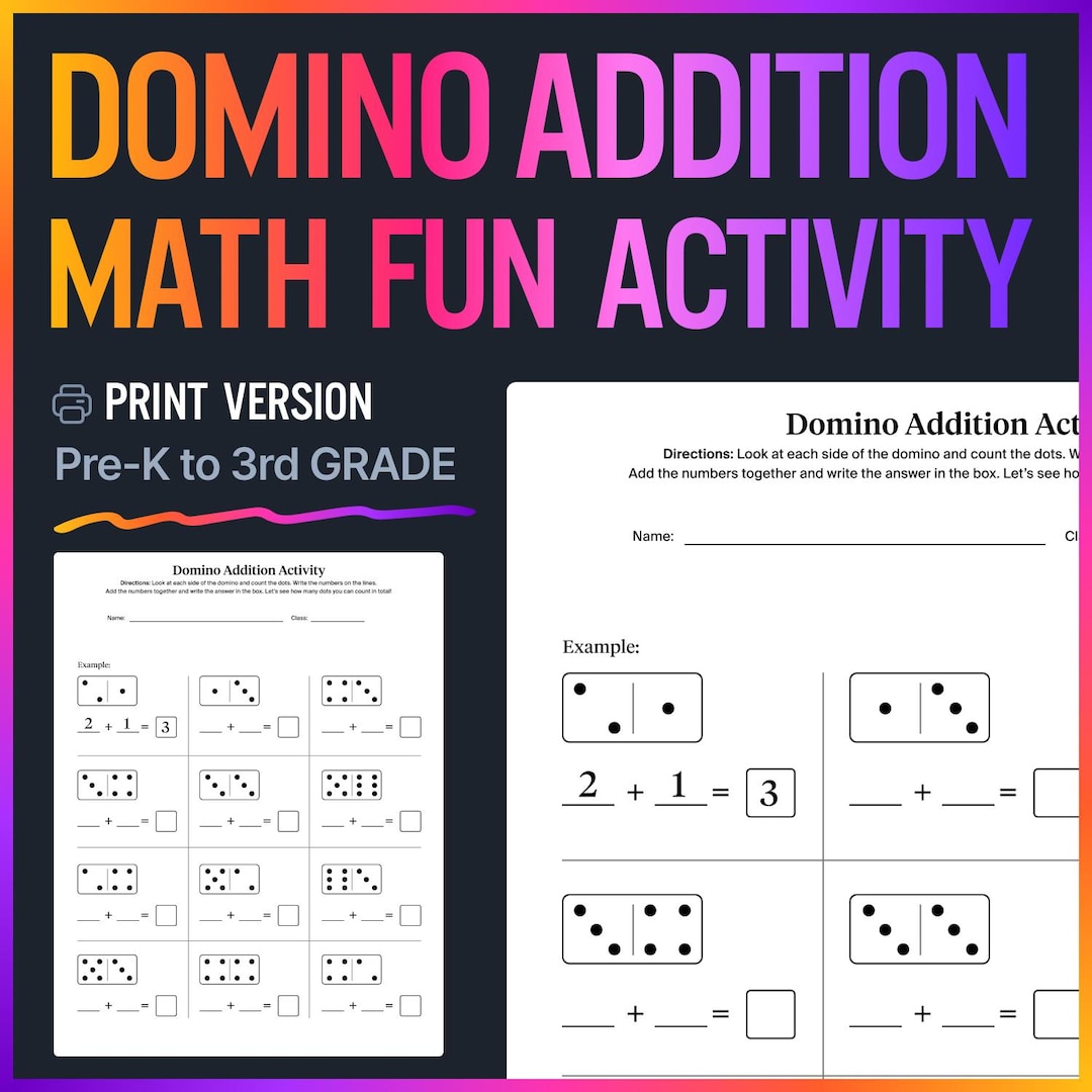 Domino Math Addition Cards Worksheets, Math Task Box, Homeschool Math ...