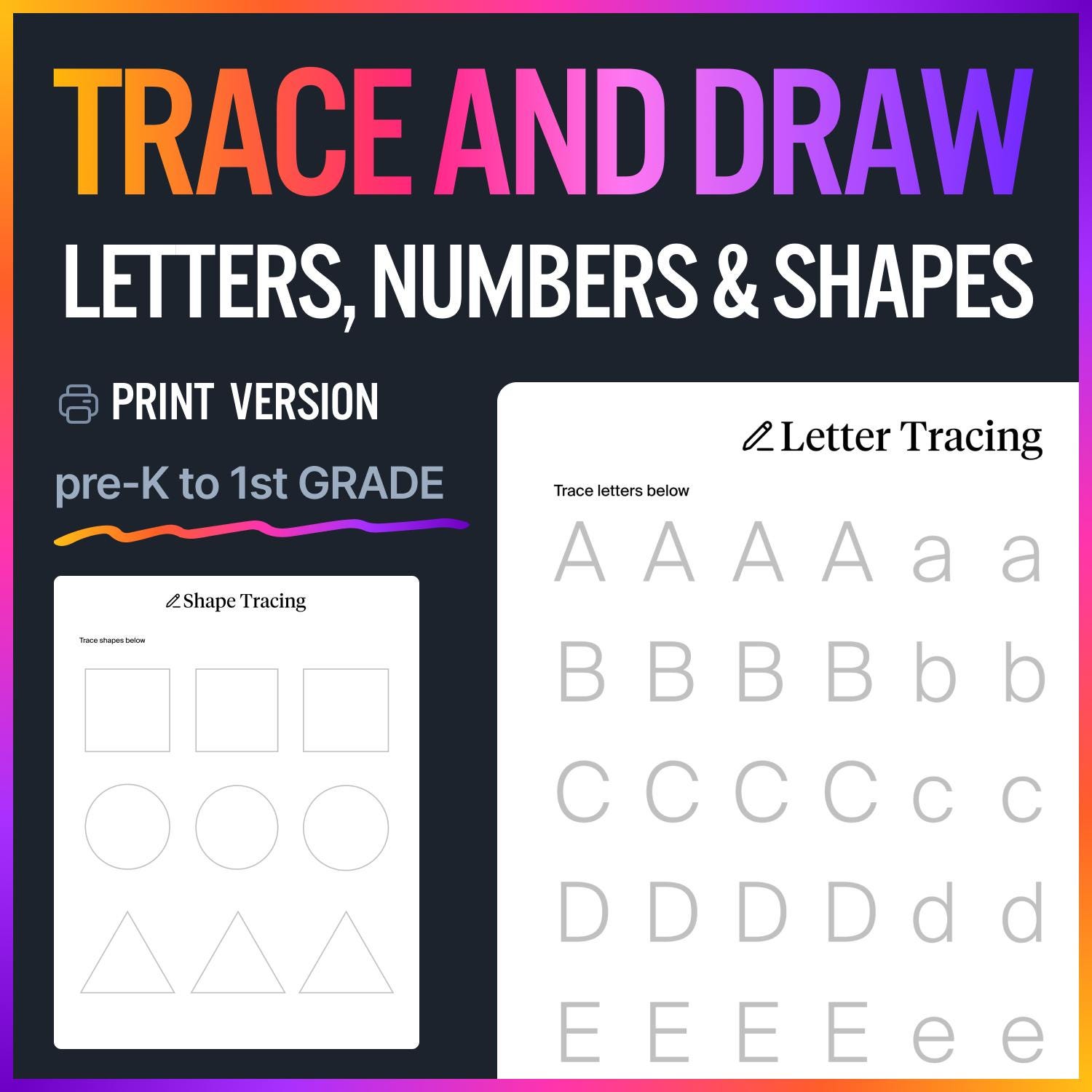 Trace and Draw | Letters, Numbers & Shapes | Tracing and Drawing ...