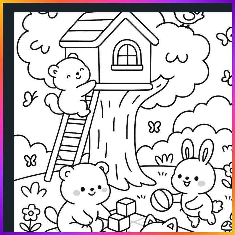 Kawaii Animal Scene Coloring Pages | 10 Printable Cute & Cozy Sheets ...