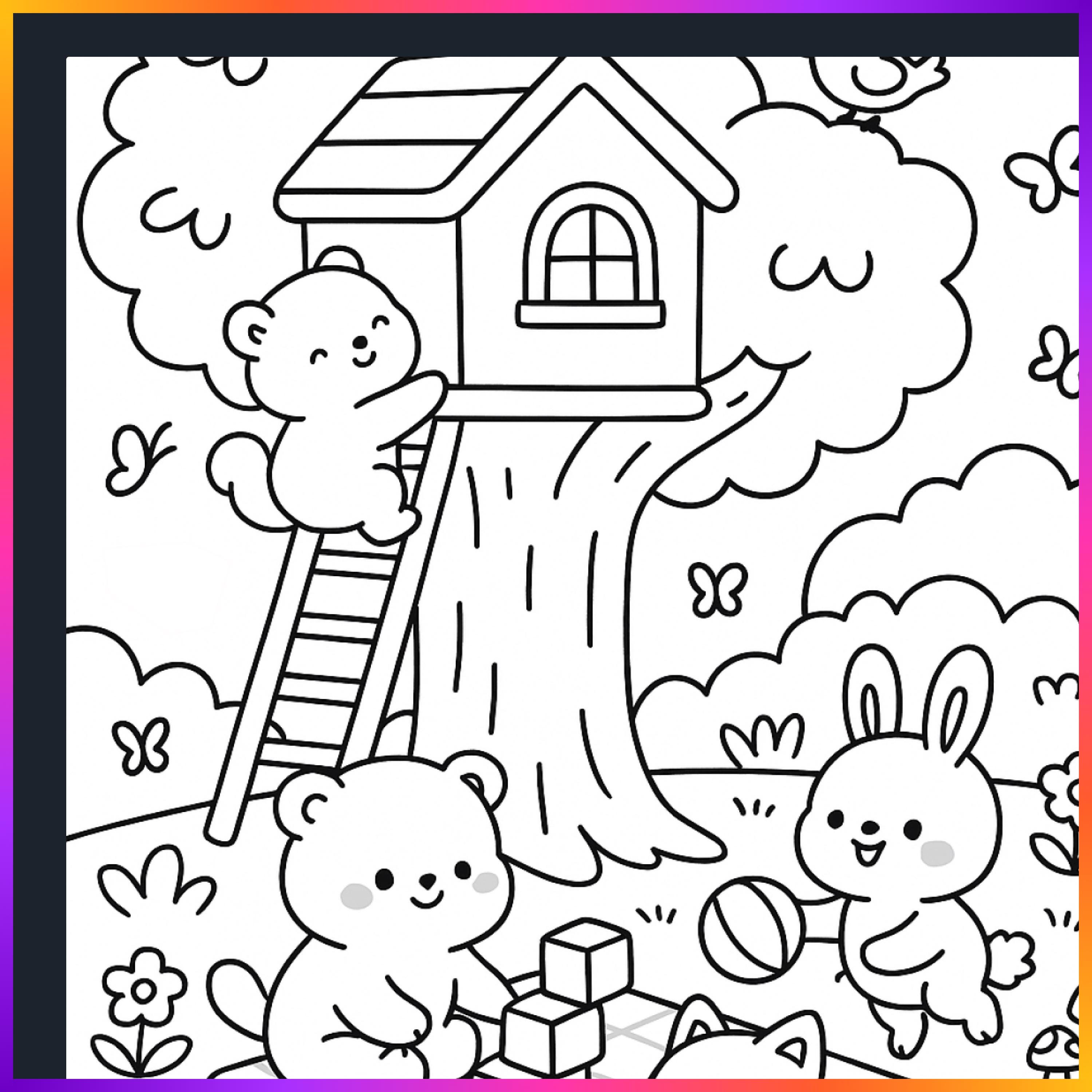 Kawaii Animal Scene Coloring Pages | 10 Printable Cute & Cozy Sheets ...
