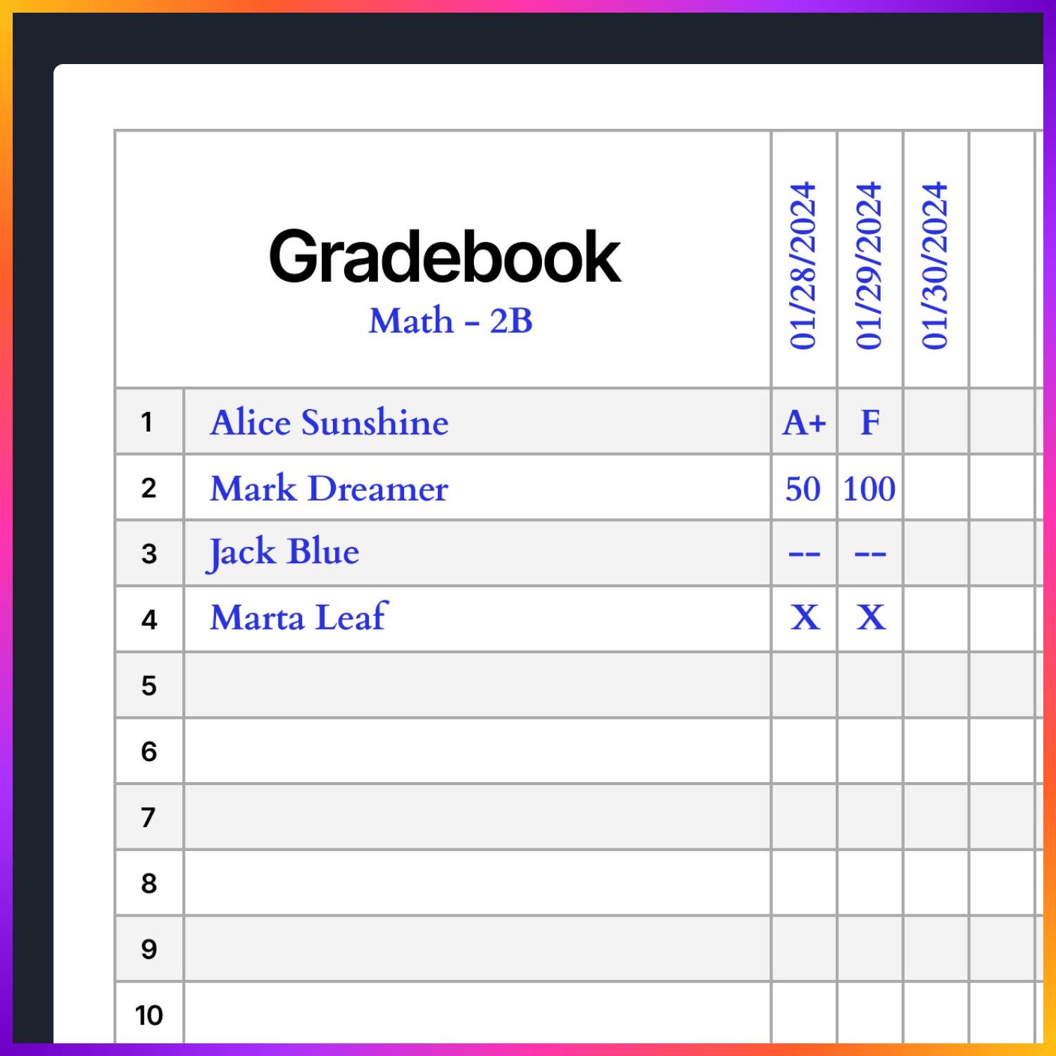 Printable Teacher Gradebook | Student Grading Sheet | Classroom Tracker ...