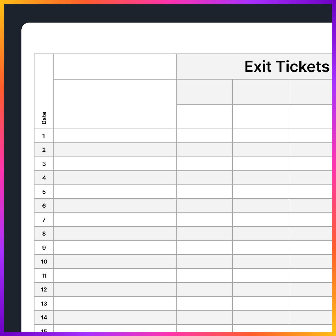 Exit Ticket Gradebook - Printable Templates for Classes of 25, 20, and ...