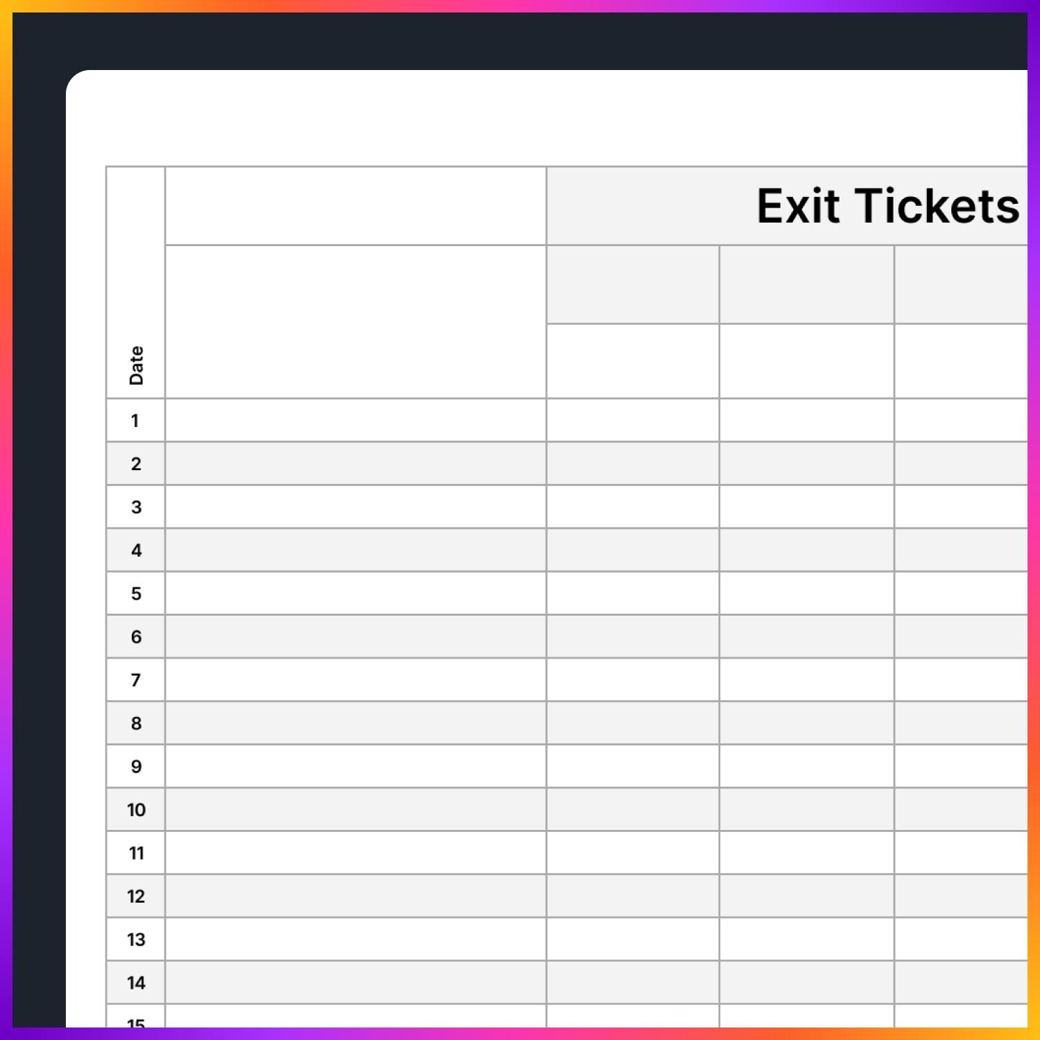 Exit Ticket Gradebook - Printable Templates for Classes of 25, 20, and ...
