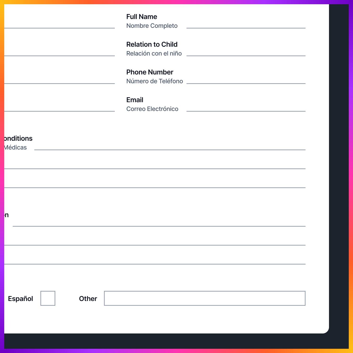 Bilingual Student Information Form | English Spanish Printable Family ...