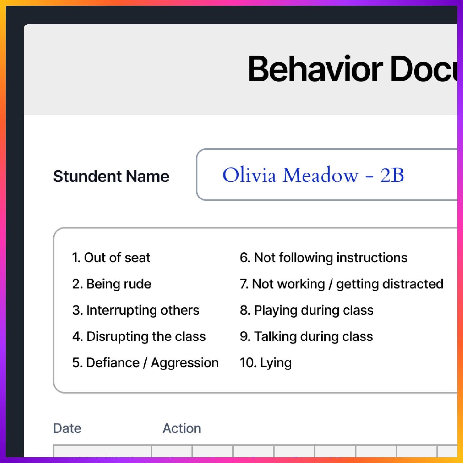 Behavior Documentation Log for Teachers | Printable Student Incident ...