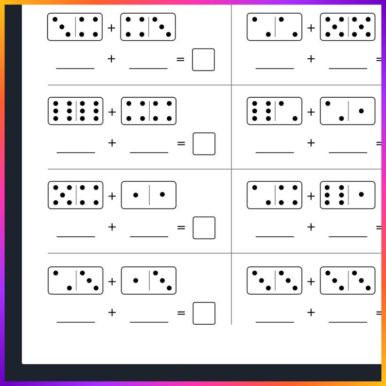Advanced Domino Math Addition Cards Worksheets,math Practice ...