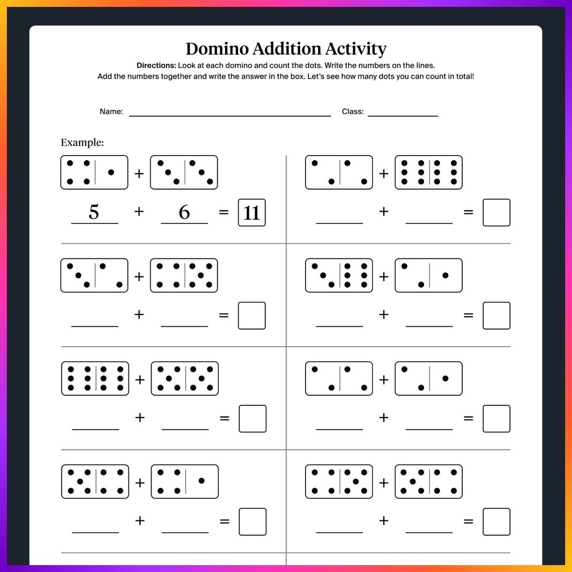 Advanced Domino Math Addition Cards Worksheets,math Practice ...