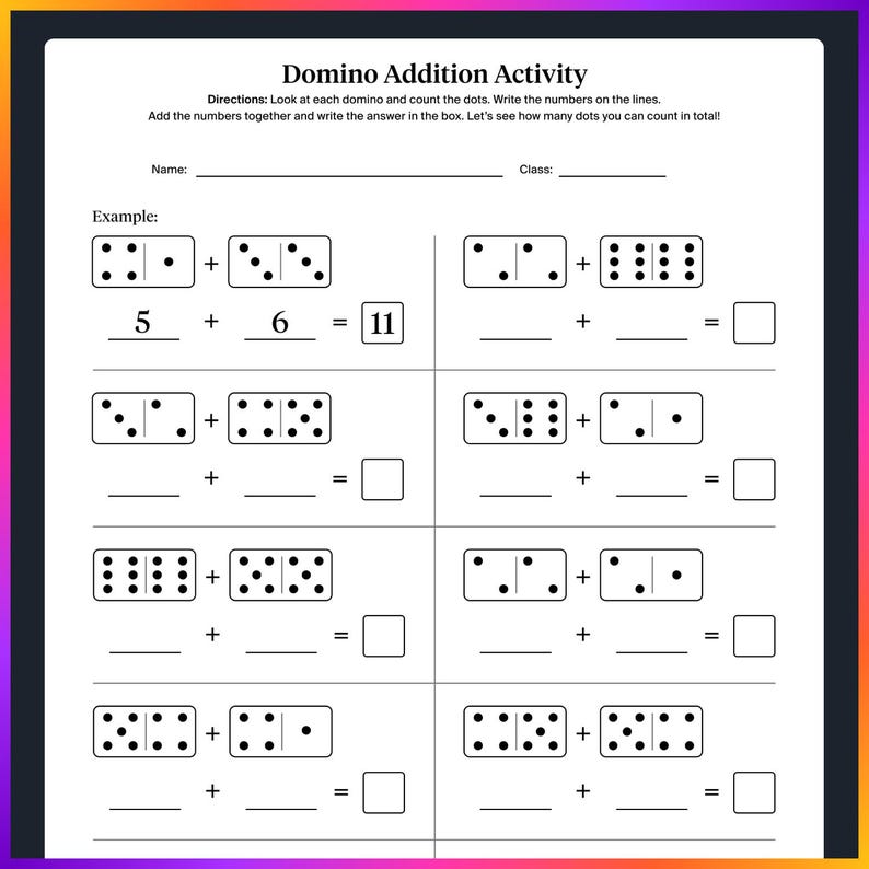 Advanced Domino Math Addition Cards Worksheets,math Practice ...