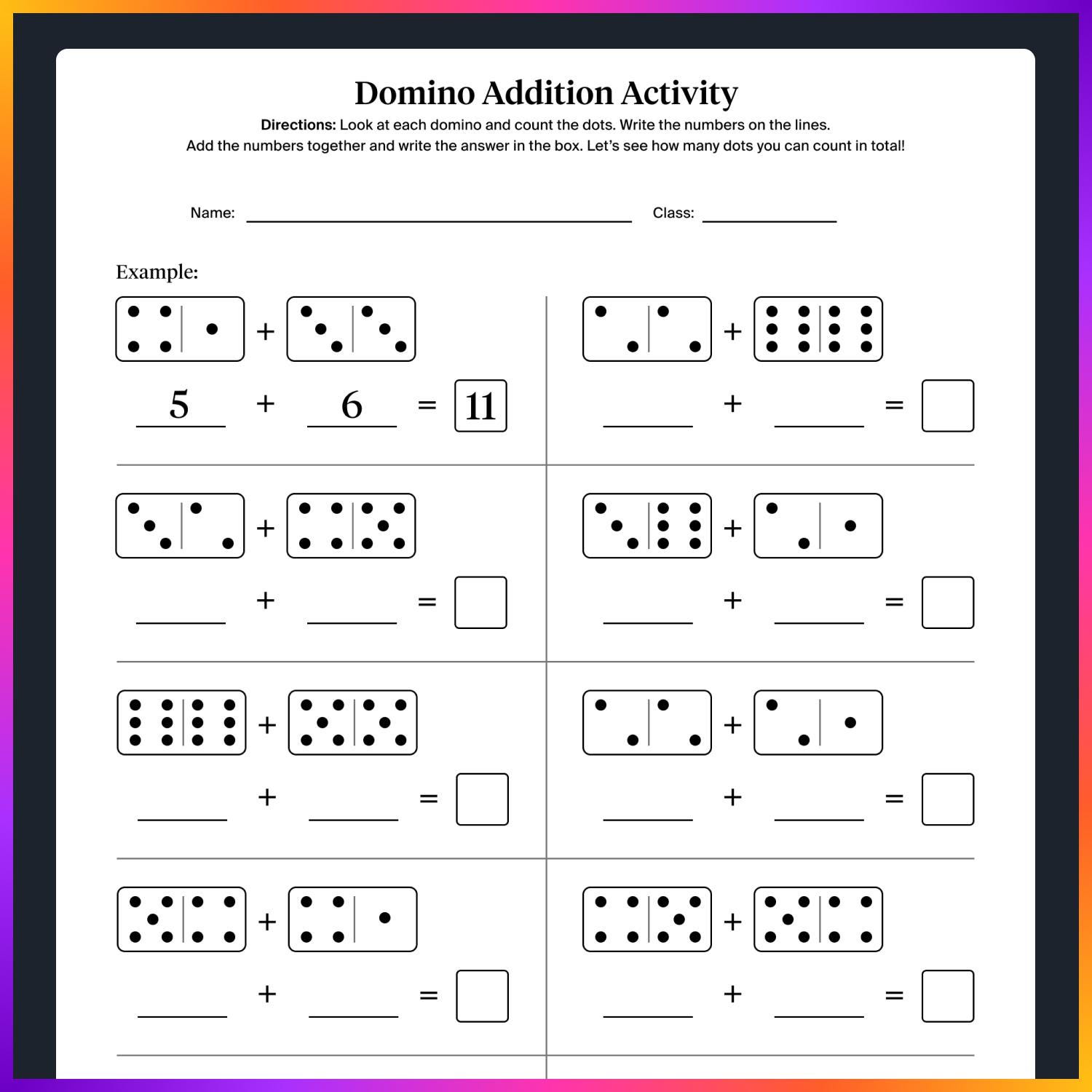 Advanced Domino Math Addition Cards Worksheets,math Practice ...