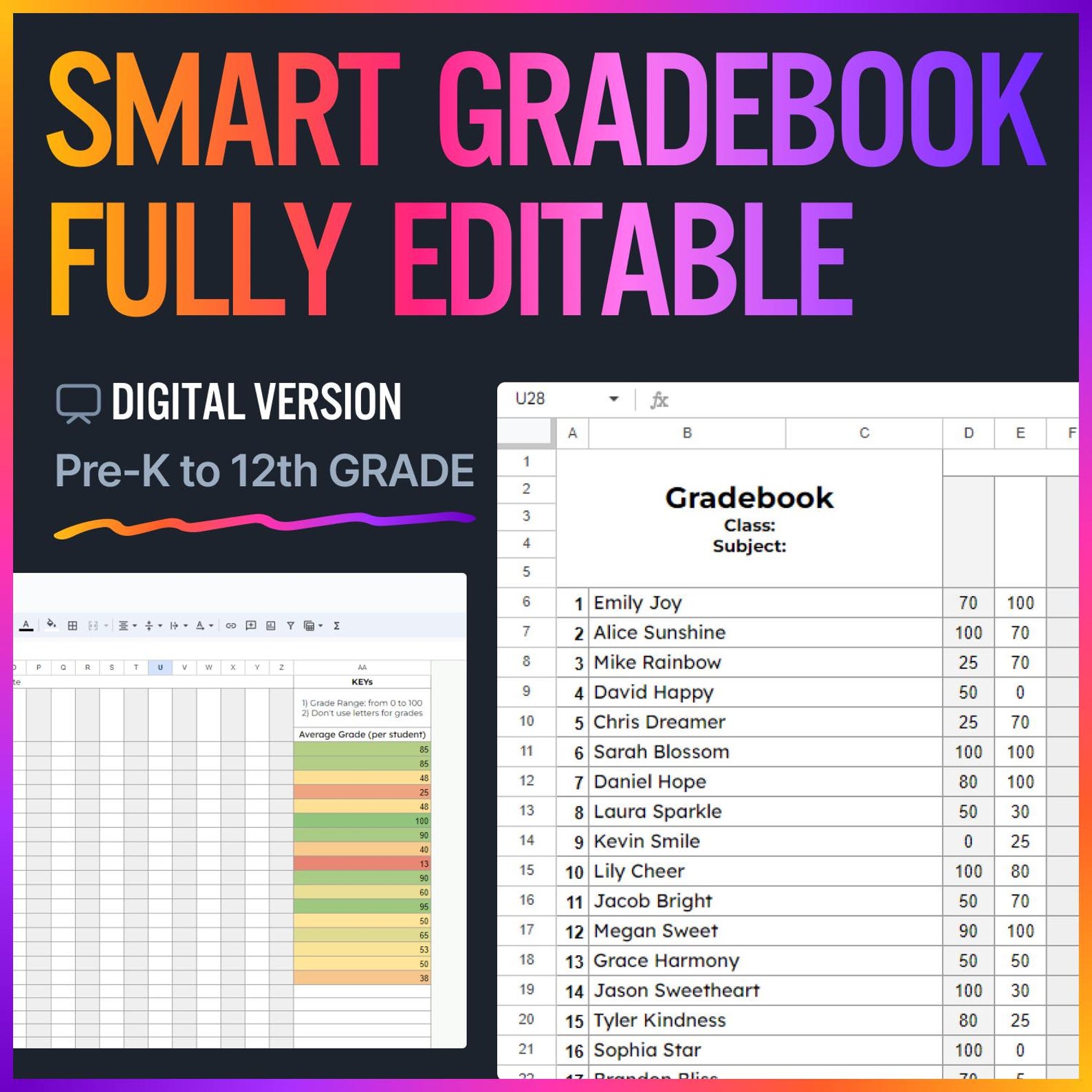 Editable Smart Gradebook (google Sheets) | Automatic Grade Calculations ...
