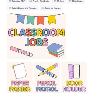 Printable Classroom Jobs Chart: Student Helper, Classroom Decor (PDF ...