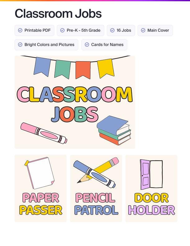 Printable Classroom Jobs Chart: Student Helper, Classroom Decor (PDF ...
