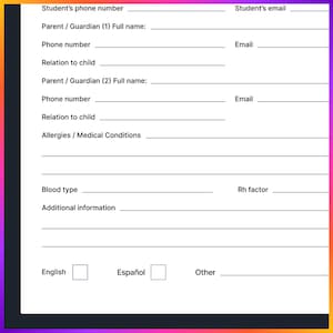 Student's Personal Data Card | Printable Student Information Sheet for ...