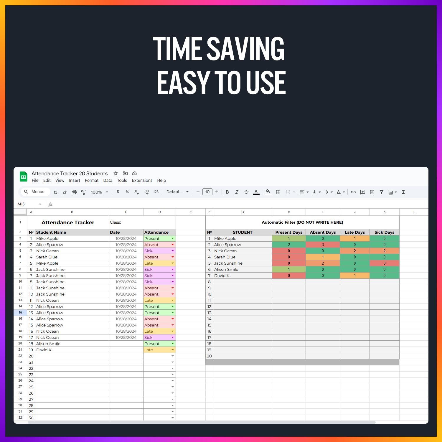 Smart Attendance Tracker | Digital Attendance Log | Editable Google ...