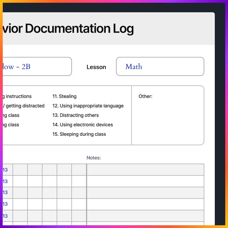 Behavior Documentation Log for Teachers | Printable Student Incident ...