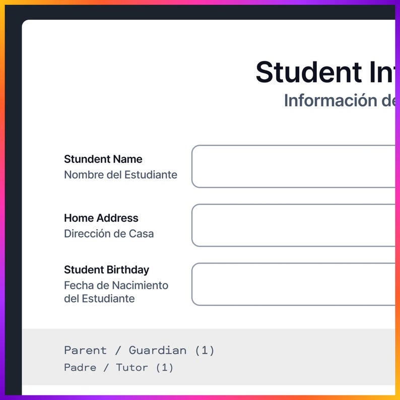 Student and Family Information Form - Bilingual (english and Spanish ...