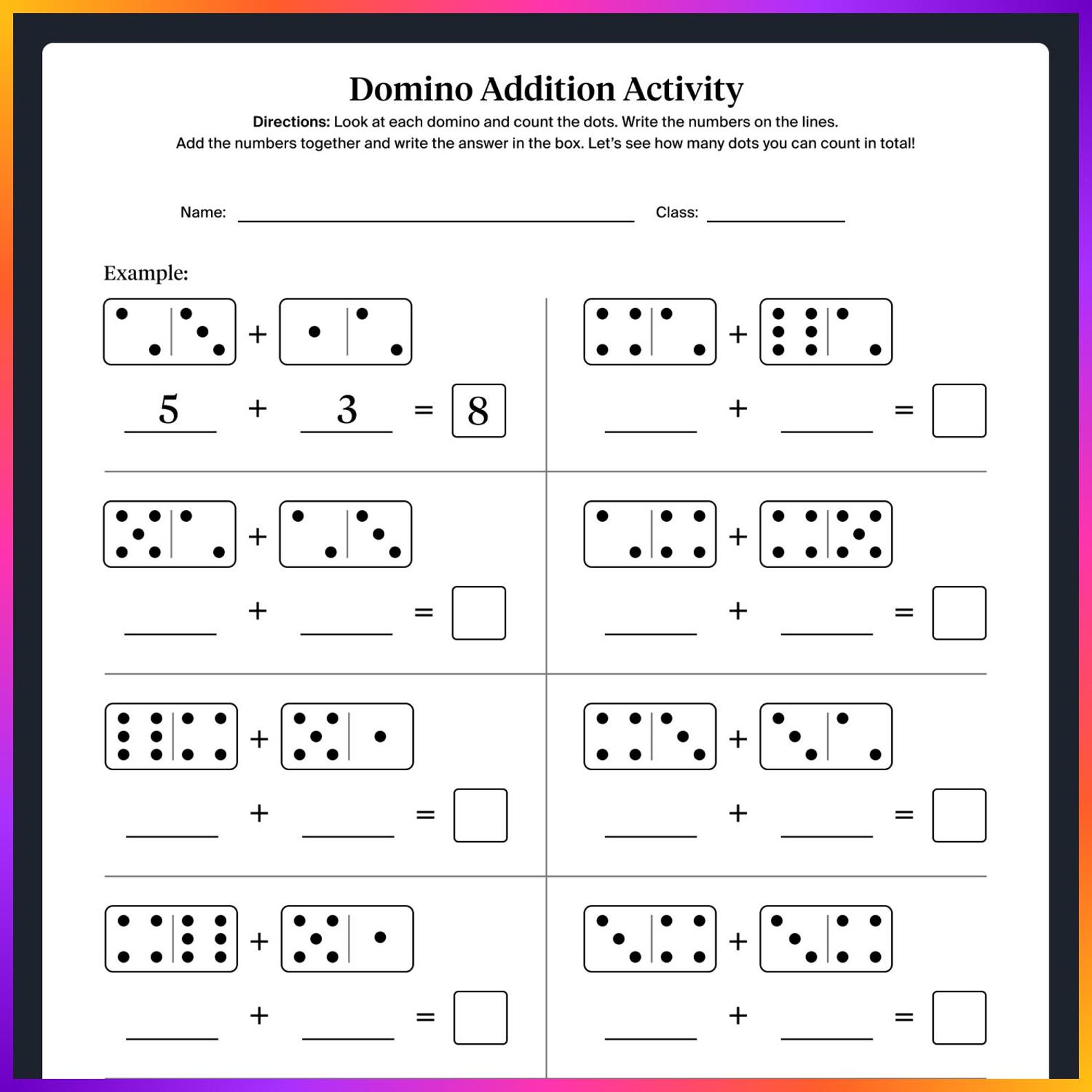 Advanced Domino Math Addition Cards Worksheets,math Practice ...