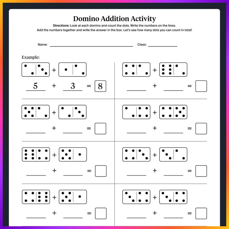 Advanced Domino Math Addition Cards Worksheets,math Practice ...