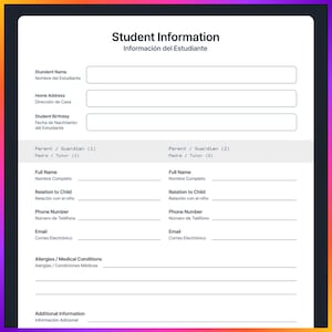 Student and Family Information Form - Bilingual (english and Spanish ...
