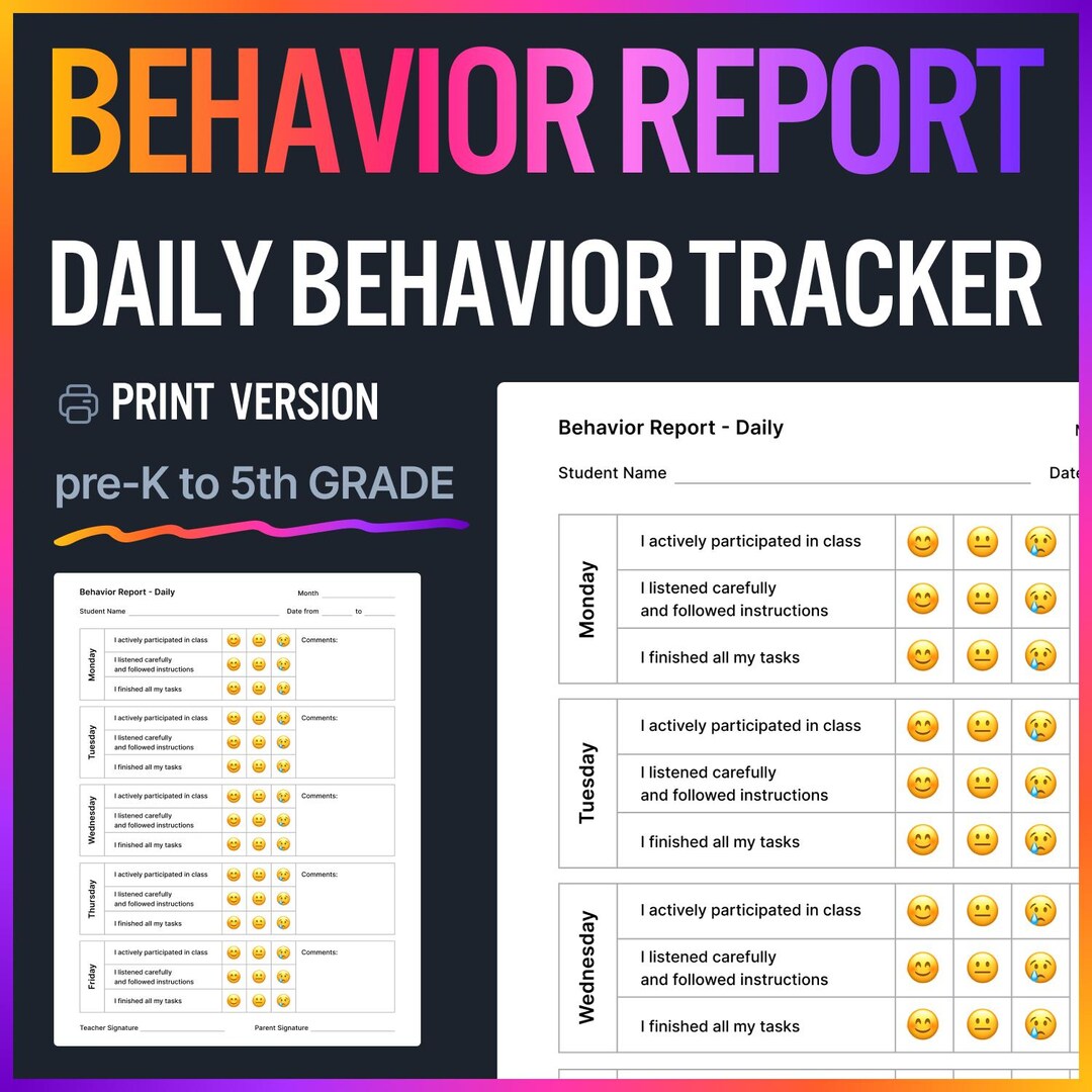 Daily Behavior Report for Classroom Use | Printable Tracker With Emoji ...
