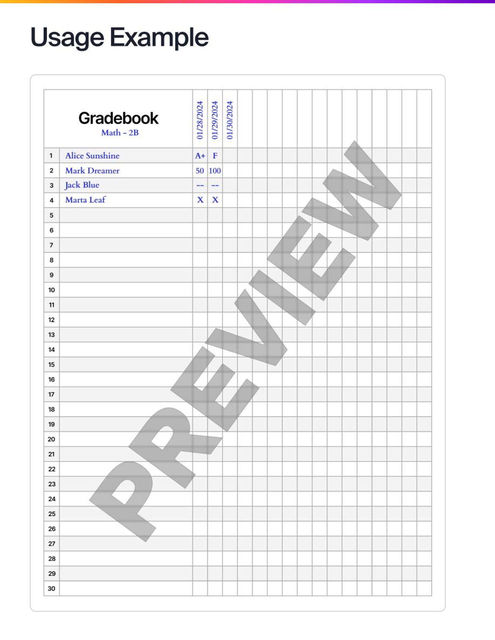 Printable Teacher Gradebook | Student Grading Sheet | Classroom Tracker ...
