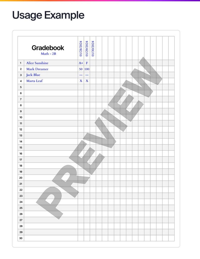 Printable Teacher Gradebook | Student Grading Sheet | Classroom Tracker ...