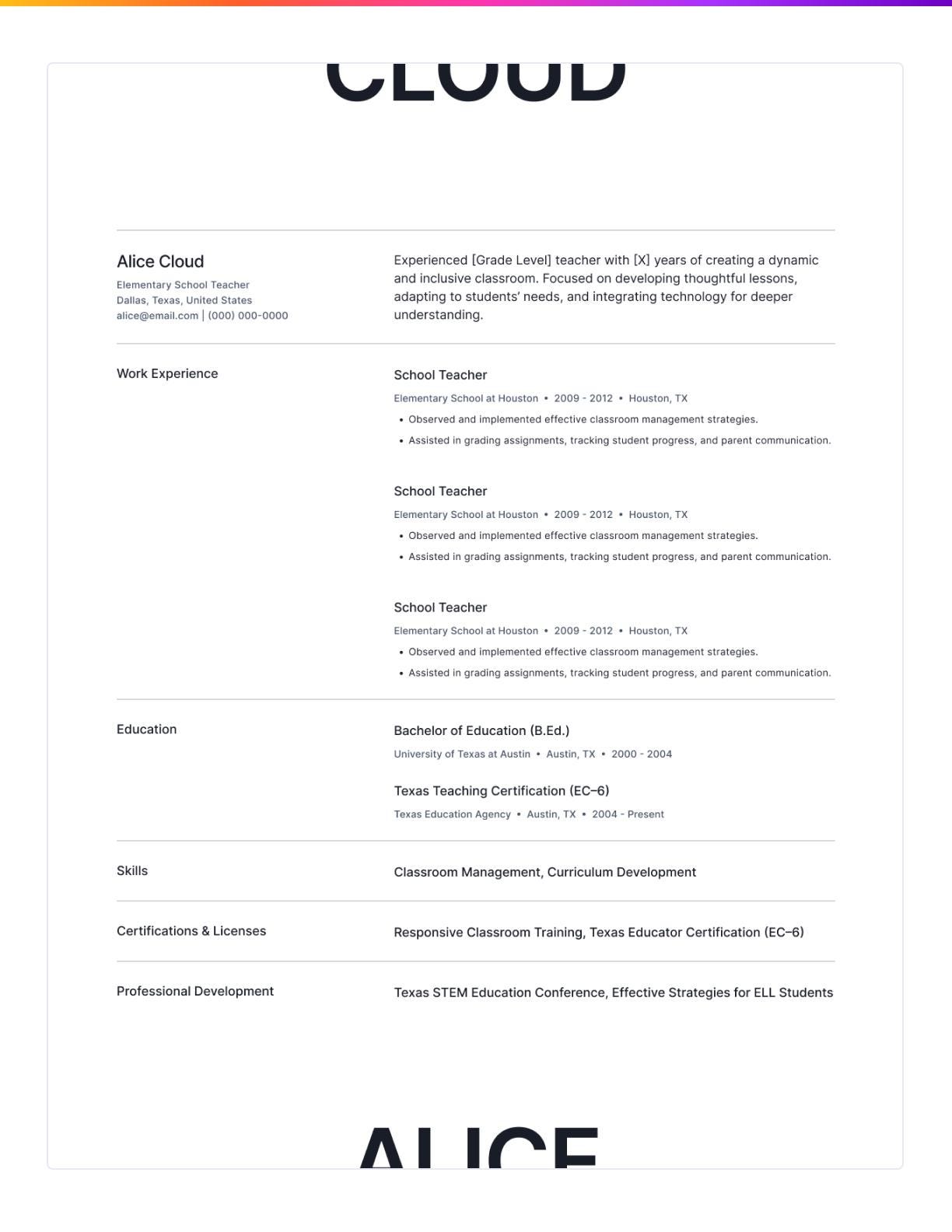 Editable Teacher Resume Templates: Professional CV Design (figma) - Etsy