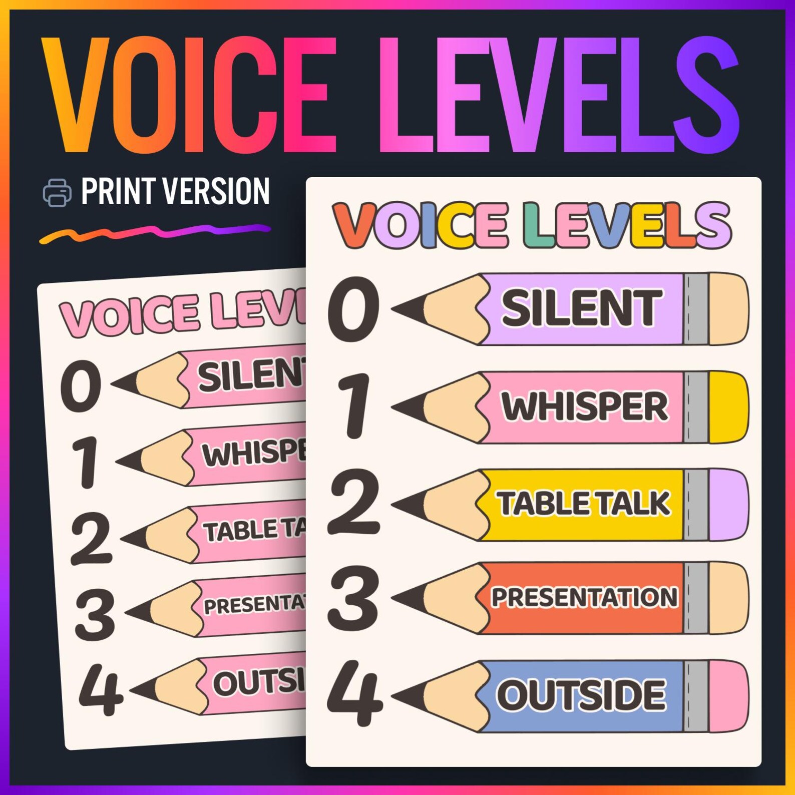 Voice Level Chart Classroom Printable Display, Bright Classroom ...