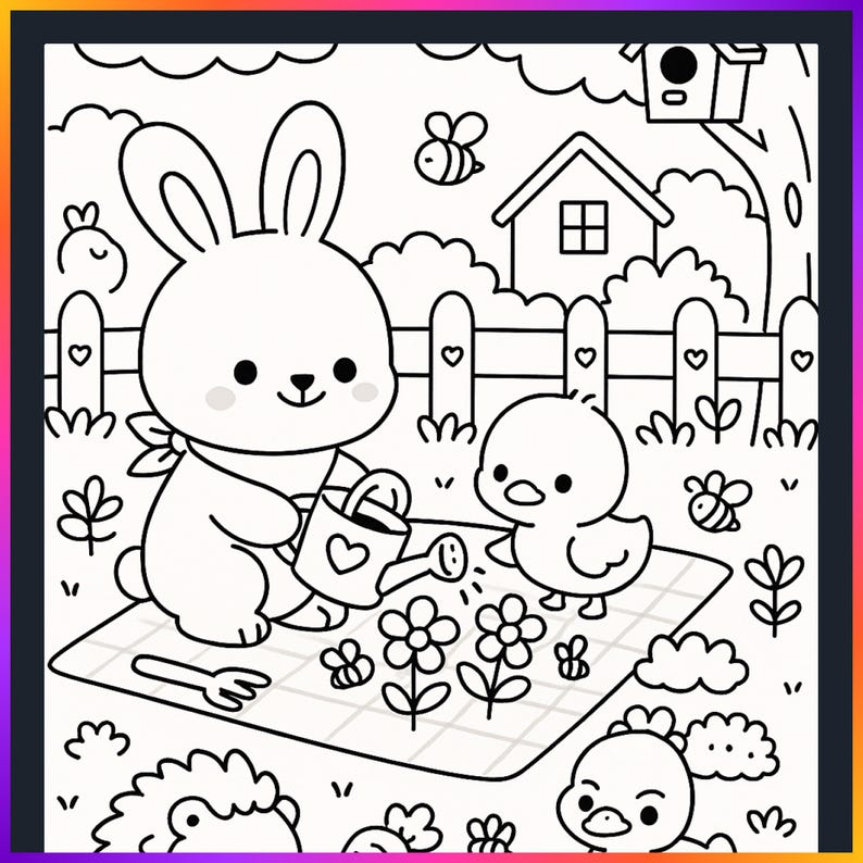 Kawaii Animal Scene Coloring Pages | 10 Printable Cute & Cozy Sheets ...