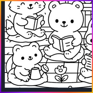 Kawaii Animal Scene Coloring Pages | 10 Printable Cute & Cozy Sheets ...